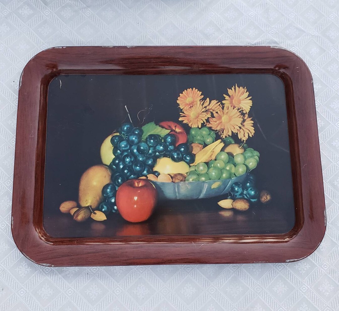 Metal Lap TV Trays, Set of Two, Vintage Grapes Fruit Basket, Mild ...