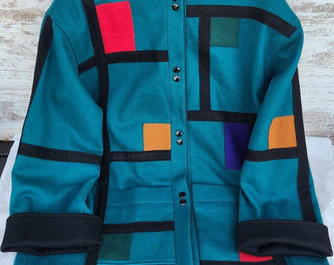 International Scene Wool Colorblock Coat Patch Jacket Vintage 13 / 14 ...