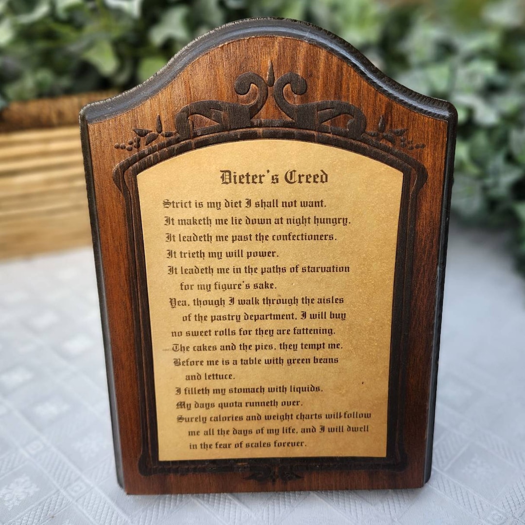 Dieter's Creed Poem Wall Decor Hanging Wooden Carved Ornate Funny Diet ...