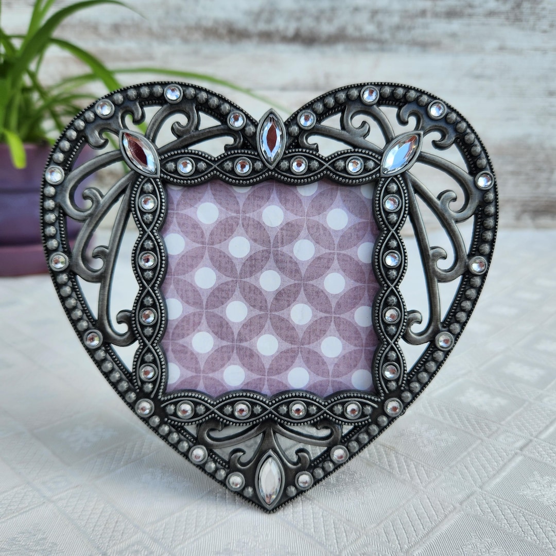 Vintage Heart Shaped Picture Frame With Rhinestones by Malden for Small ...