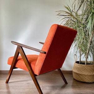 Burned Orange Linen Mid Century Vintage Danish Style Armchair 1960s-70s ...