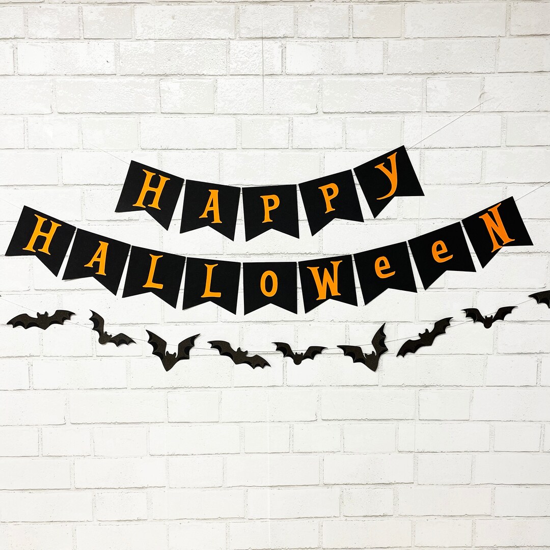 Happy Halloween Banner, Halloween Bat Banner, Halloween Mantle ...