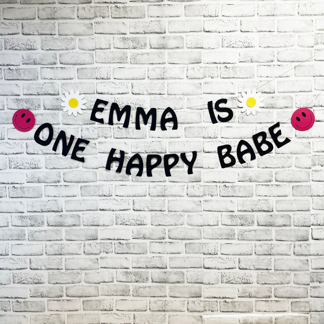 Pink Smiley Face Birthday Decor, One Happy Babe Banner, Custom Party ...