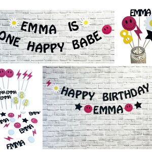 Pink Smiley Face Birthday Decor, Pink Smiley Centerpiece, Custom Party ...