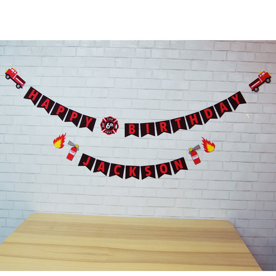 3D Fireman Birthday Banner, Firefighter Birthday Banner, Fireman Banner ...