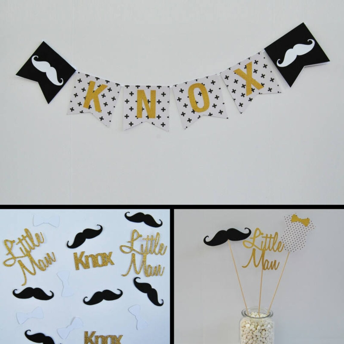 Mustache Banner Little Man Banner Mustache & Bowtie Baby | Etsy