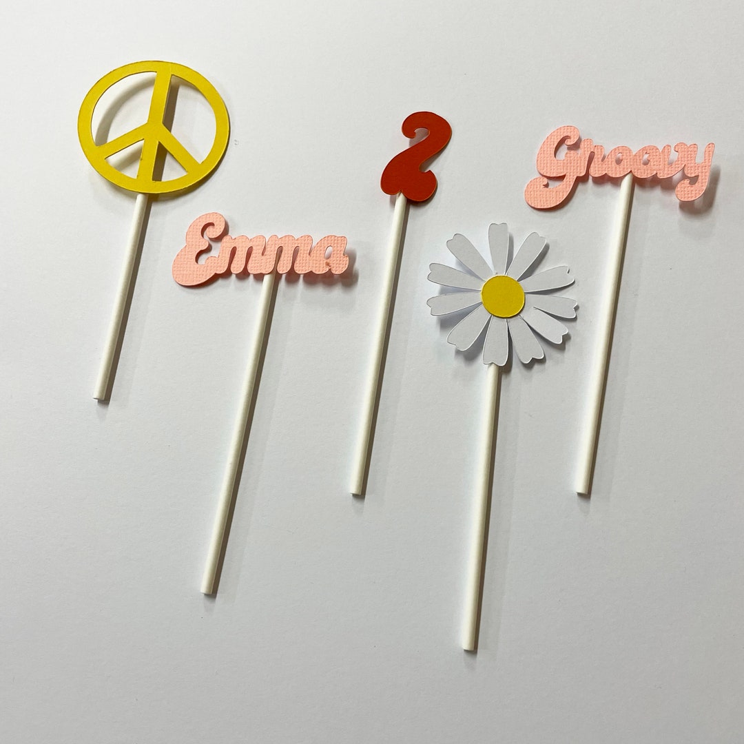 Groovy Cupcake Toppers, Two Groovy Birthday, Hippie Birthday Cupcake ...