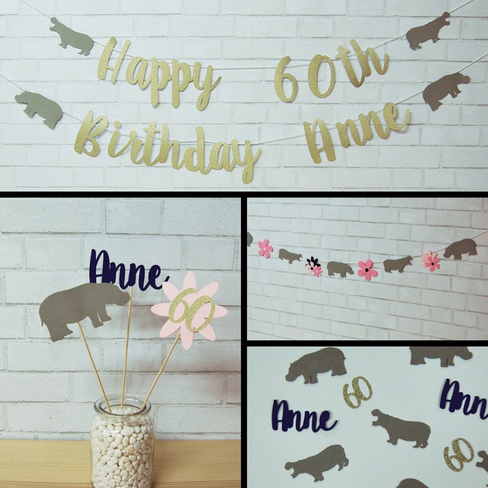 Hippo Birthday Banner Hippopotamus Birthday Banner Hippo | Etsy
