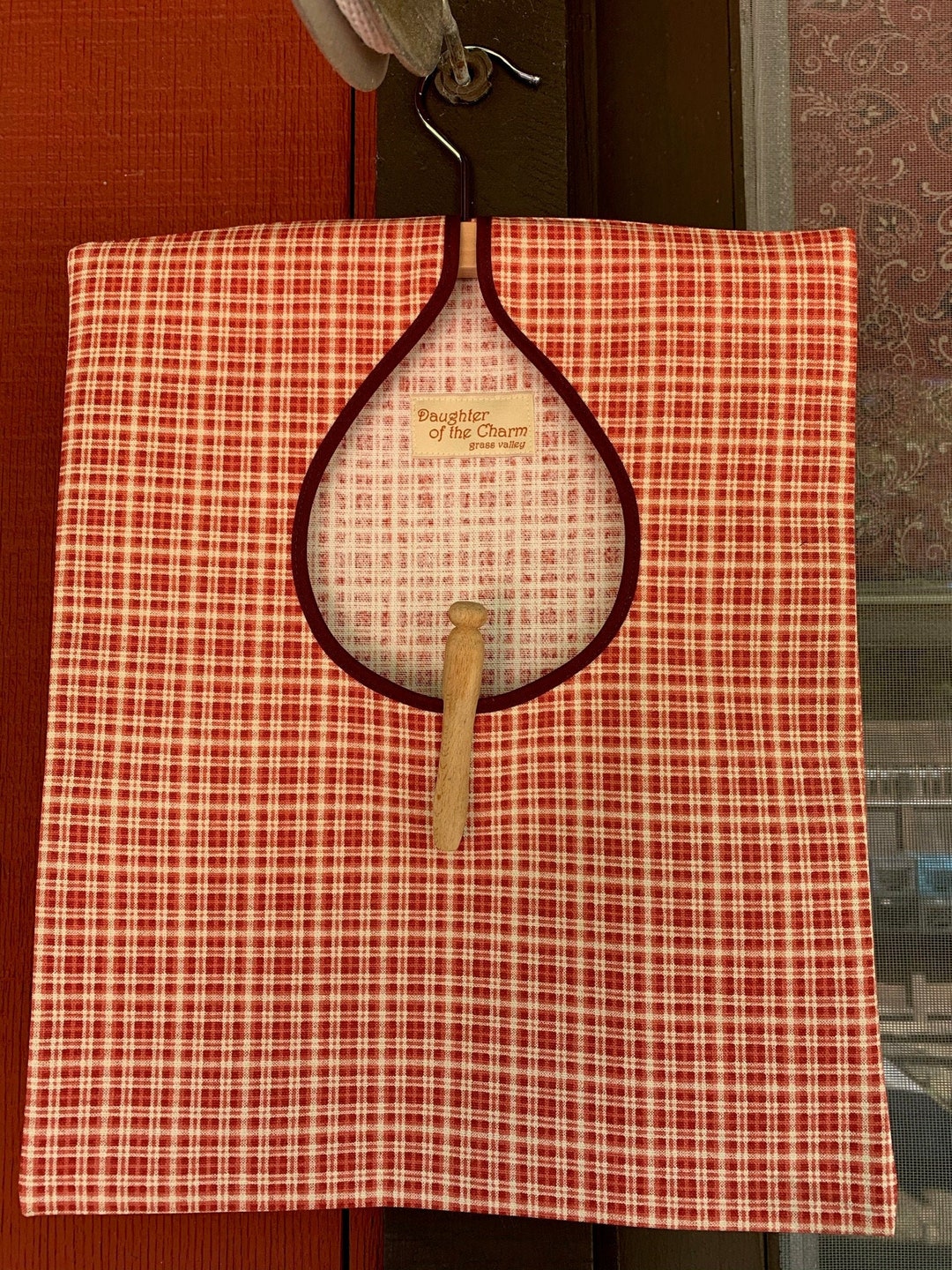 Clothespin Bag Vintage Style Durable Red & White Checked Cotton W ...