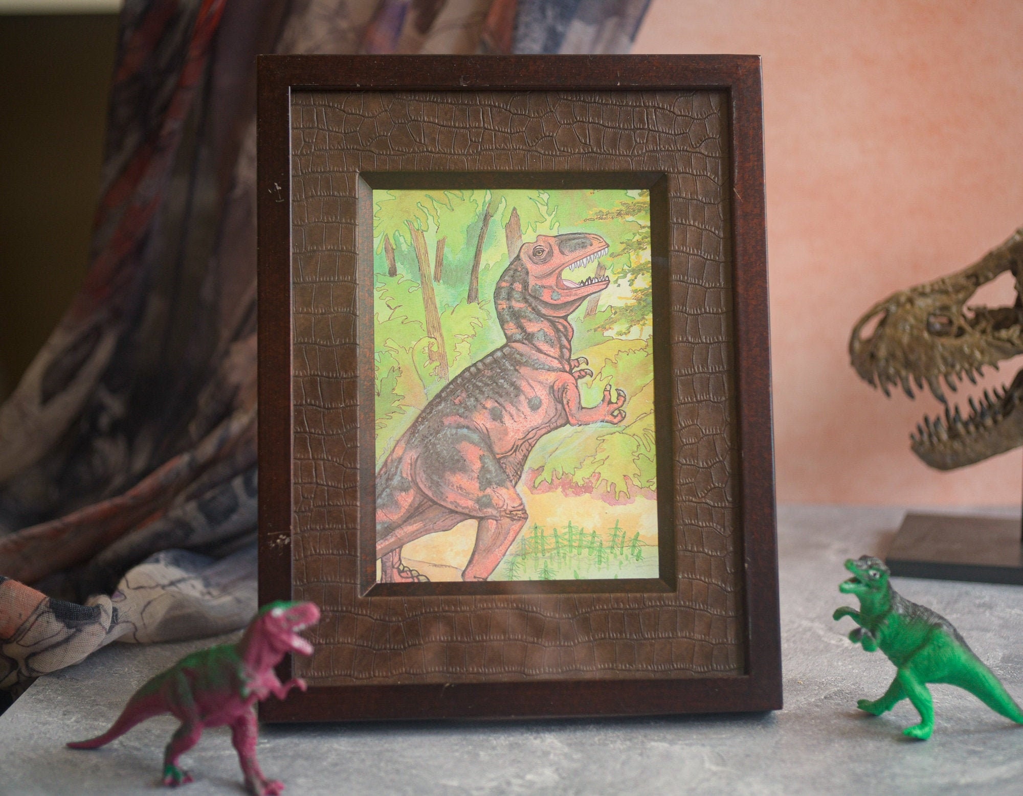 Allosaurus Illustration in Leather-matted Frame 8.75x11.25 Vintage ...