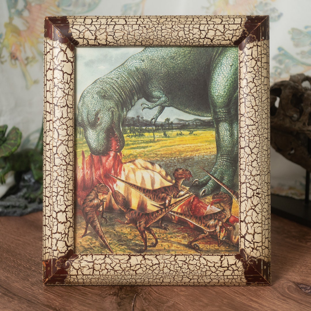 Deinonychus Pack Eating Prey With Tyrannosaurus in Rustic Frame - 10 ...