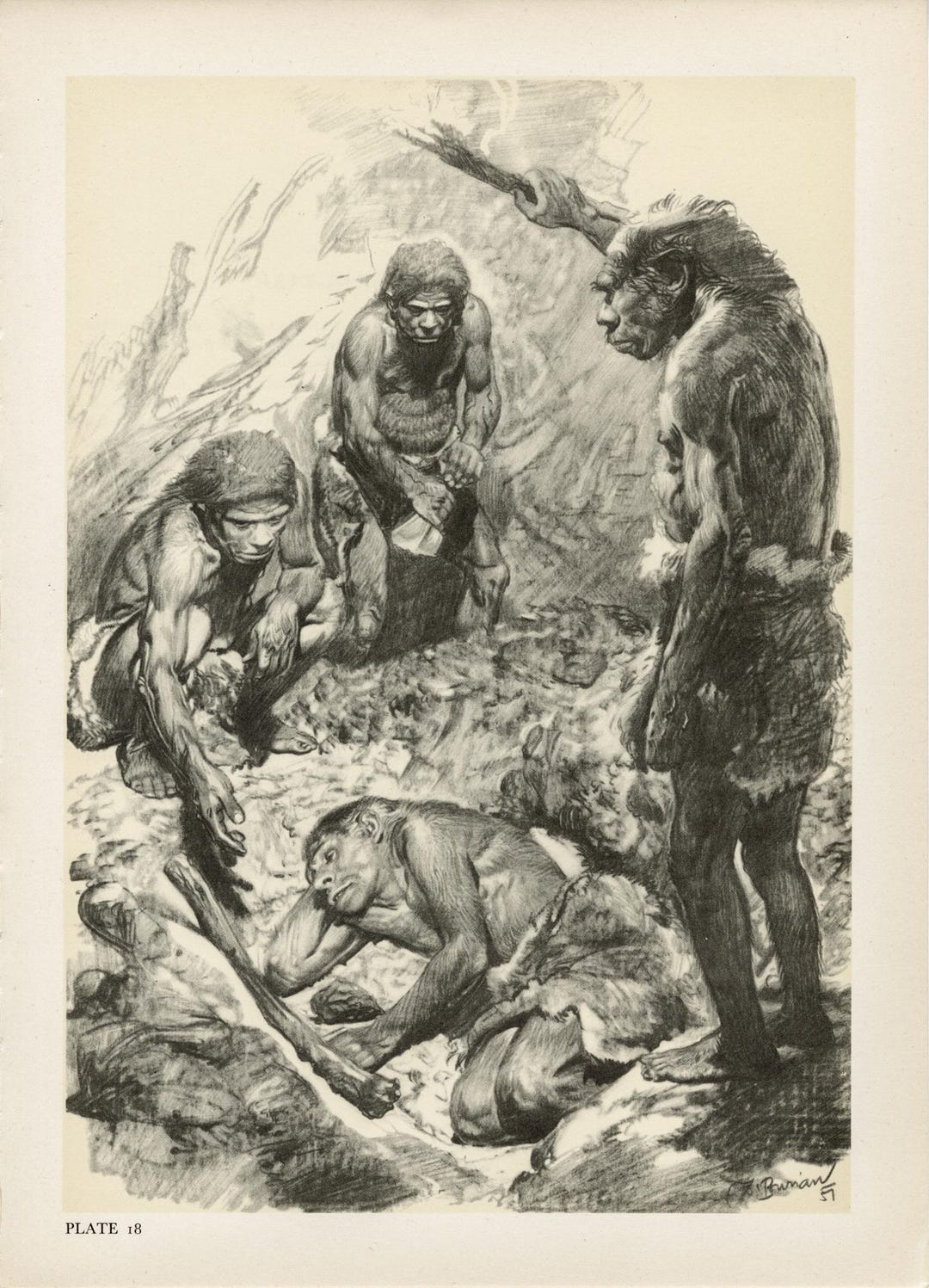 1960 "prehistoric Man - Burial Rituals" Set of 2 Vintage Lithographs W ...