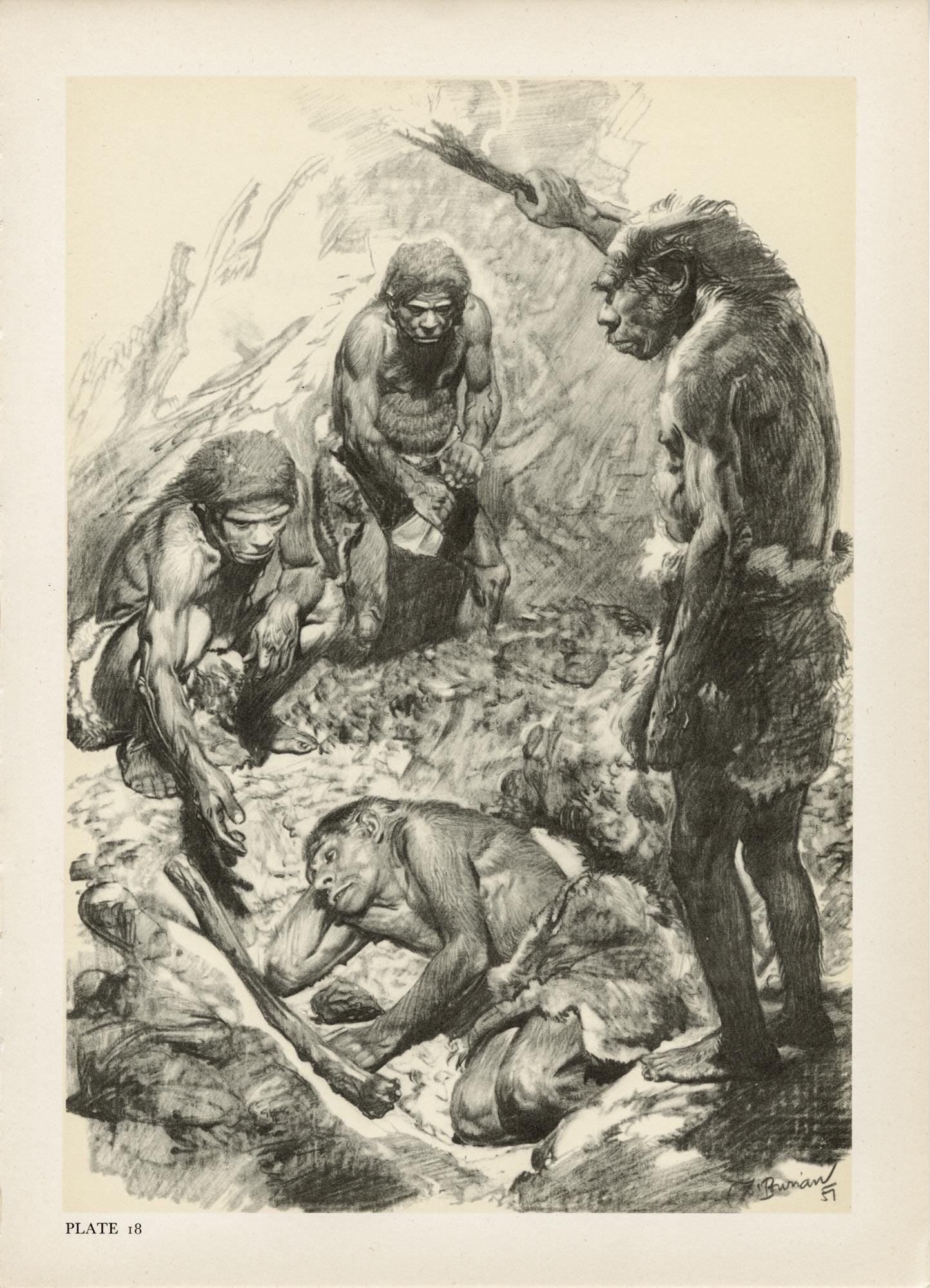 1960 "prehistoric Man - Burial Rituals" Set of 2 Vintage Lithographs W ...
