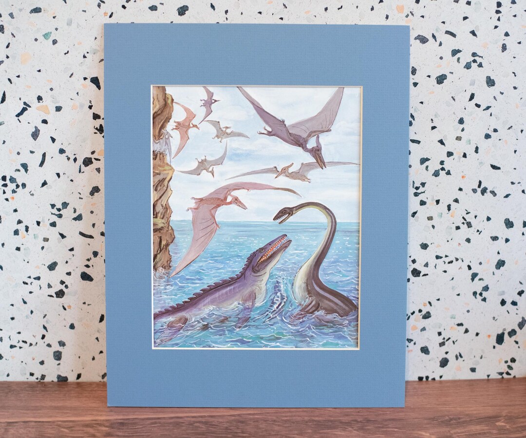 1980 "pterosaurs & Ichthyosaurs" in Hand-cut 11x14 Mat - Rare European ...
