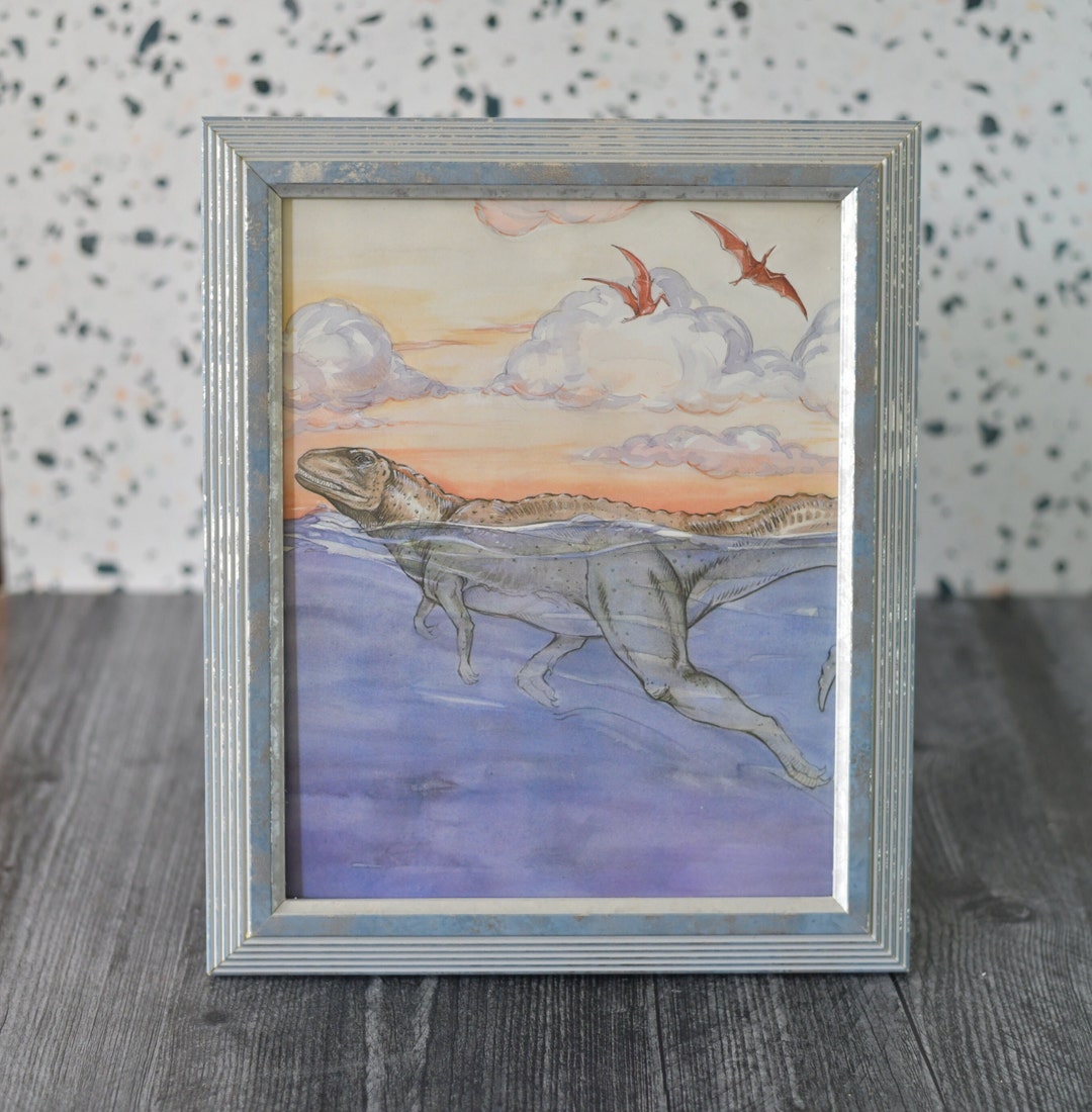 Megalosaurus Swimming Scene in Frosted Blue Frame - 9.75x 11.75 Framed ...