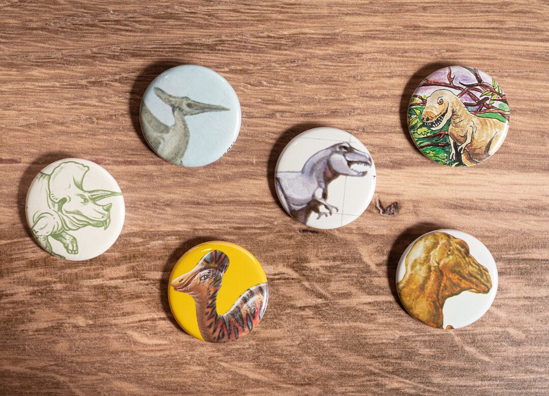 Set of 6 mixed Dinosaurs Buttons Made From Vintage Prehistoric Books ...