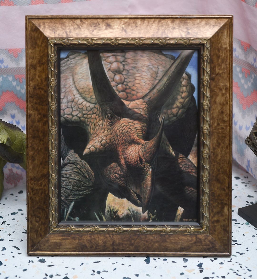 Triceratops up CLOSE in Embossed Frame - 11.5x13.5 Vintage Framed Print ...