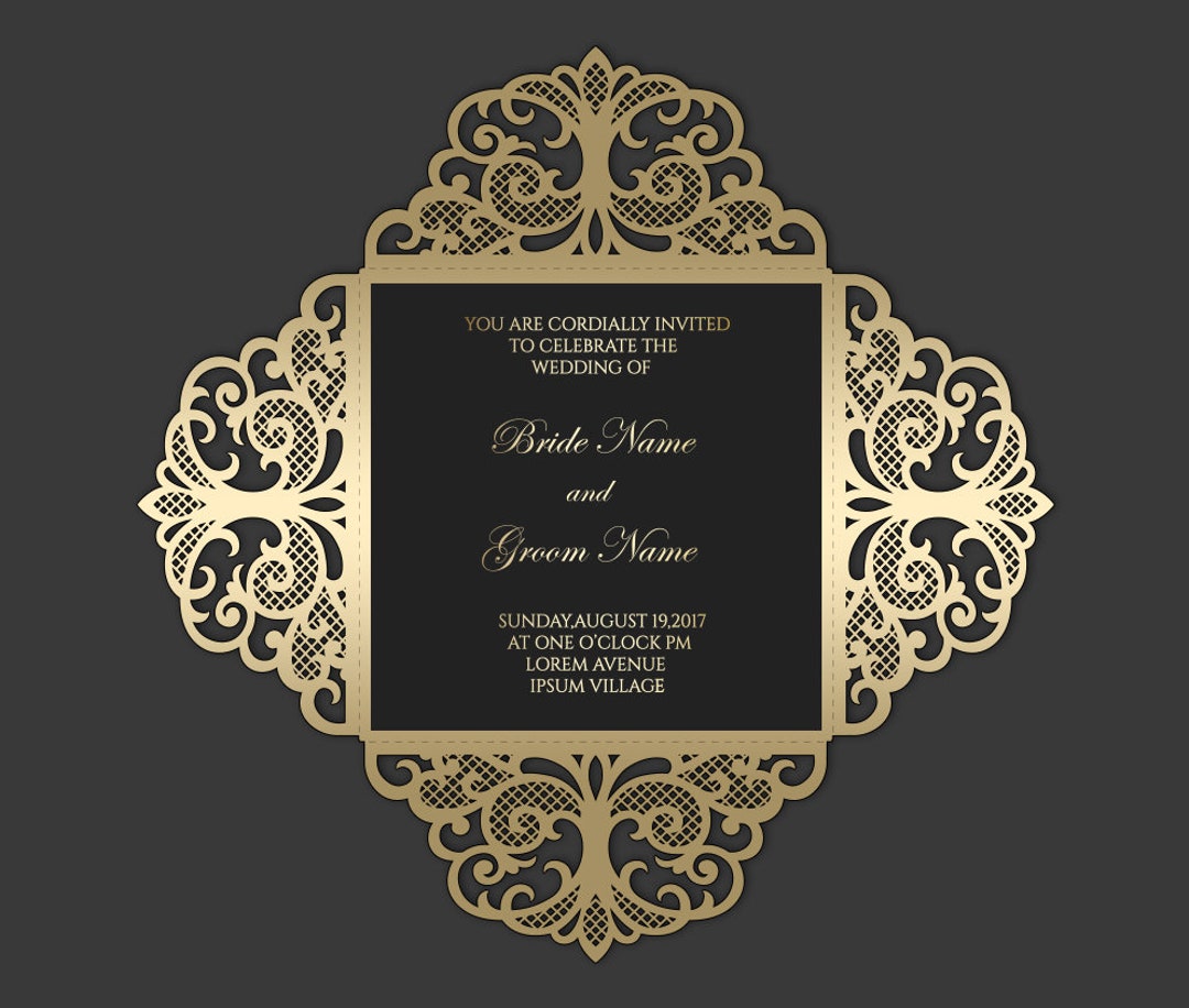 SVG Wedding Invitation Four Fold - (dxf Ai Cdr Eps) 6x6 Square Grid ...