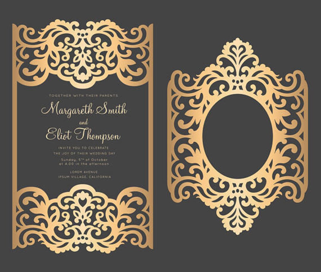 Laser Cut Wedding Invitation Frame Card Template Ornamental - Etsy