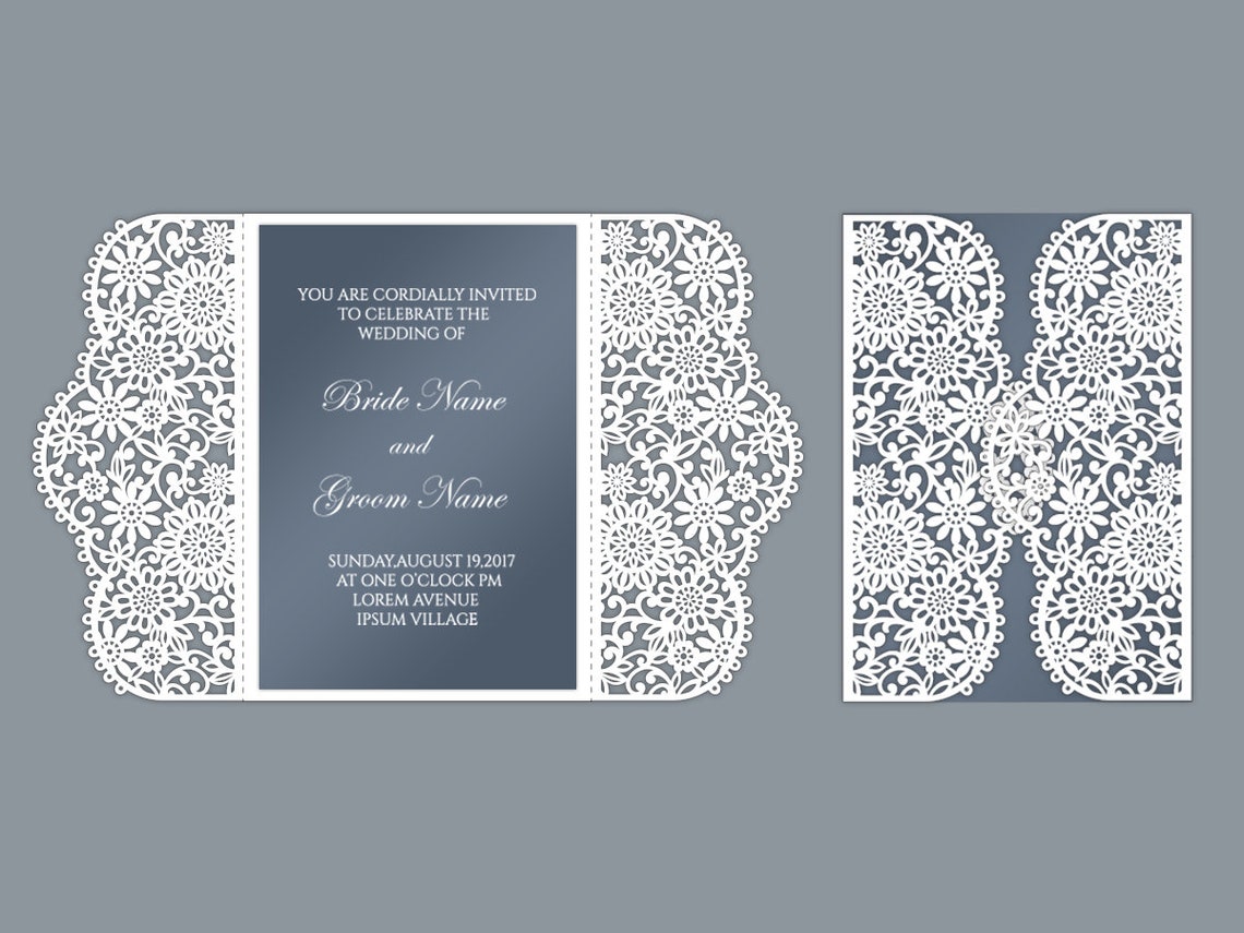 Floral Gate-fold Wedding Invitation Laser Cut 5x7 Card Template, SVG ...