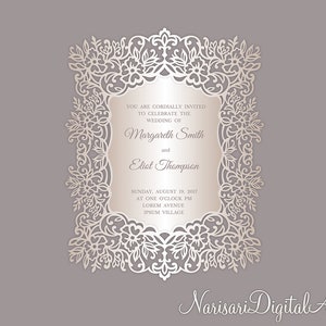 Floral Laser Cut Wedding Invitation Frame Card Templates, Vector DXF ...