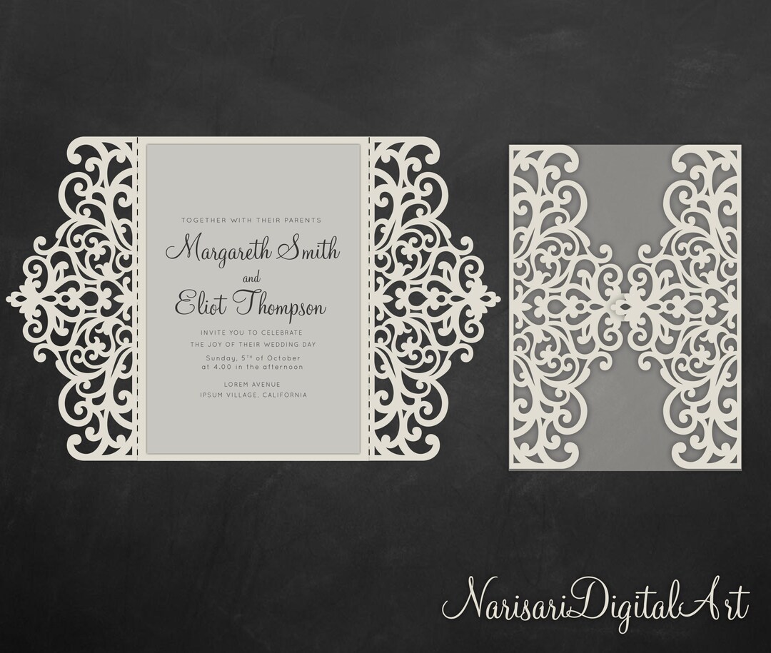 SVG Gate Fold Wedding Invitation Card Template, 5x7 Quinceanera, Laser ...