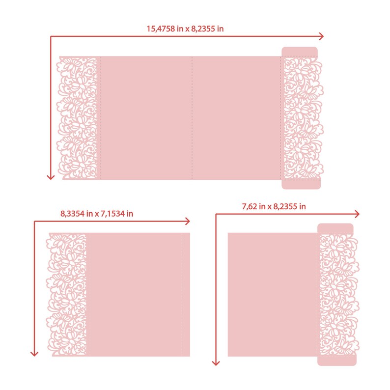 Tri Fold 5x7 Wedding Invitation Landscape Pocket Envelope SVG Template ...