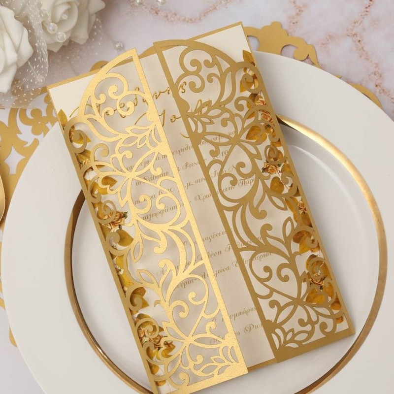 Laser cut wedding invitation jacket gold - Etsy.de