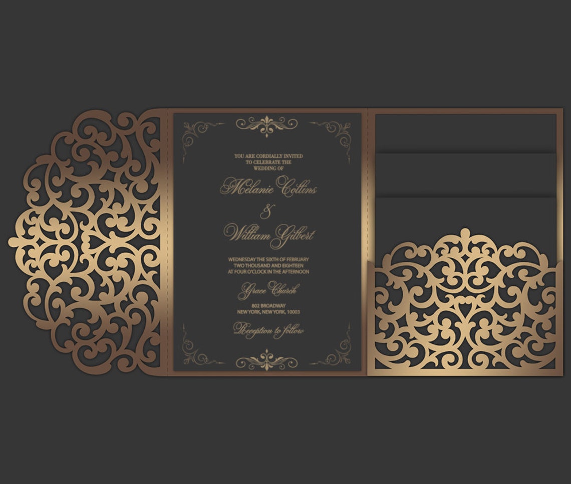 Tri Fold 5x7 Wedding Invitation Pocket Envelope SVG Template - Etsy