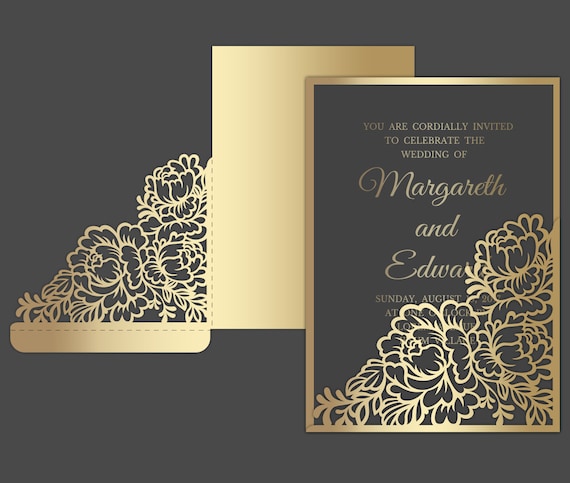 Pocket Laser Cut Invitation Sleeves Rustic Floral Laser Cut Wrap,