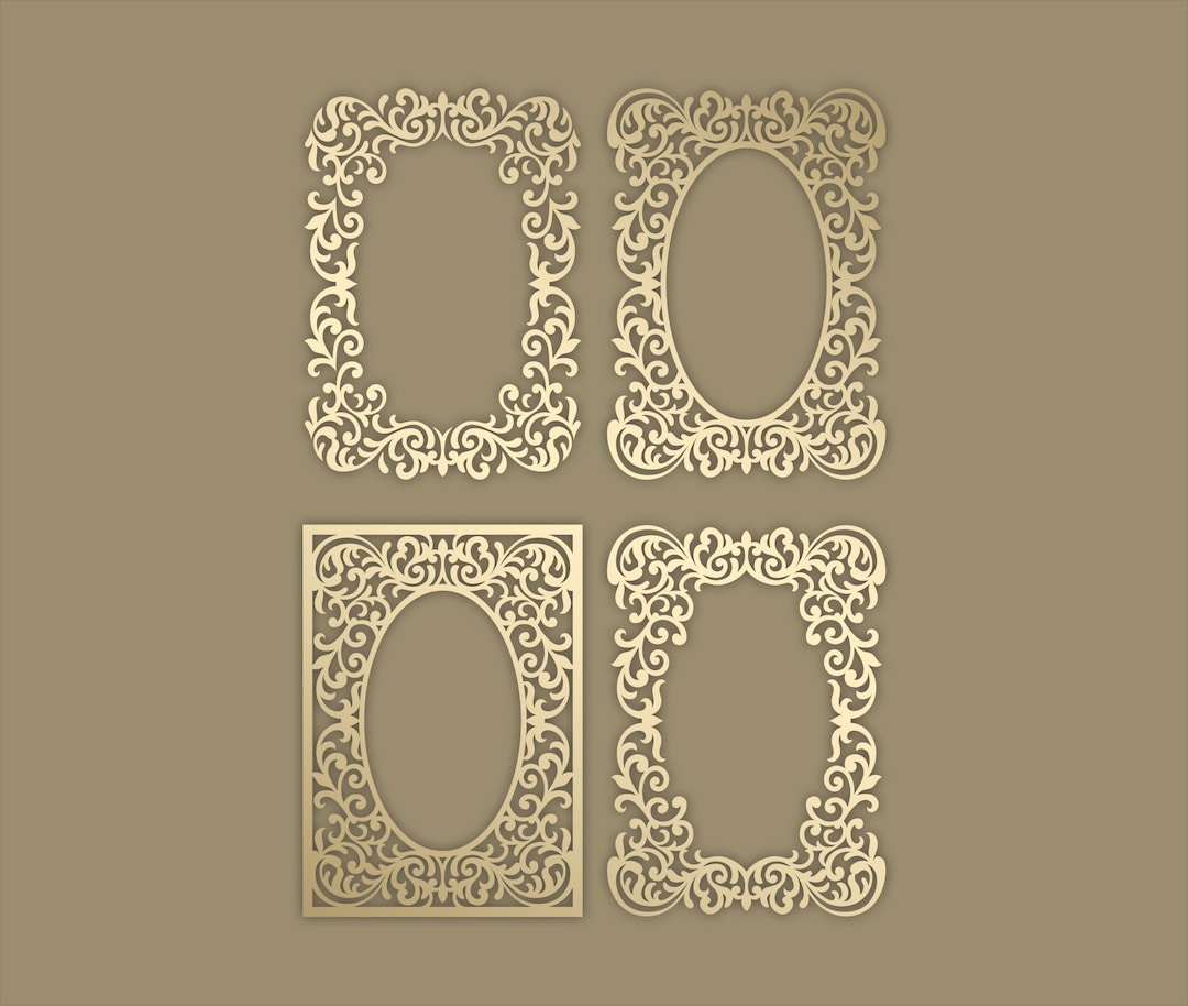 Ornamental Laser Cut Wedding Invitation Card Frame Templates 5x7 Vector ...