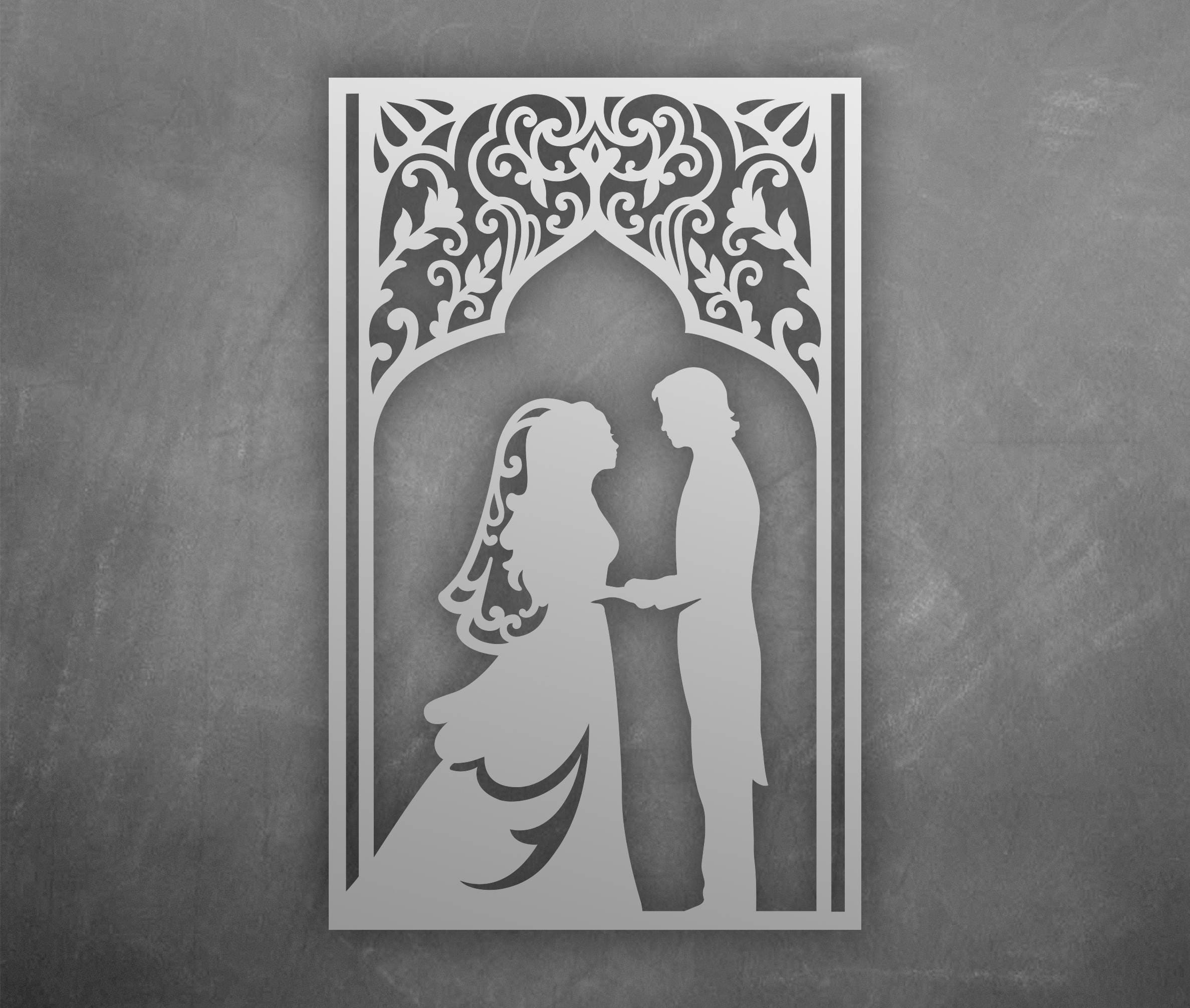 Bride & Groom Card template Wedding Anniversary Paper Cut | Etsy