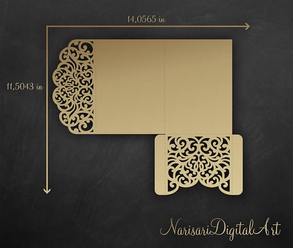 Tri Fold Pocket Envelope 5x7 Wedding Invitation DXF SVG EPS Template ...