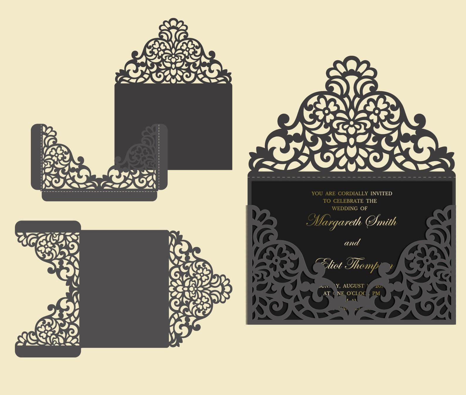 Laser Cut Pocket Wedding Invitation Envelope 5x7, SVG Template ...