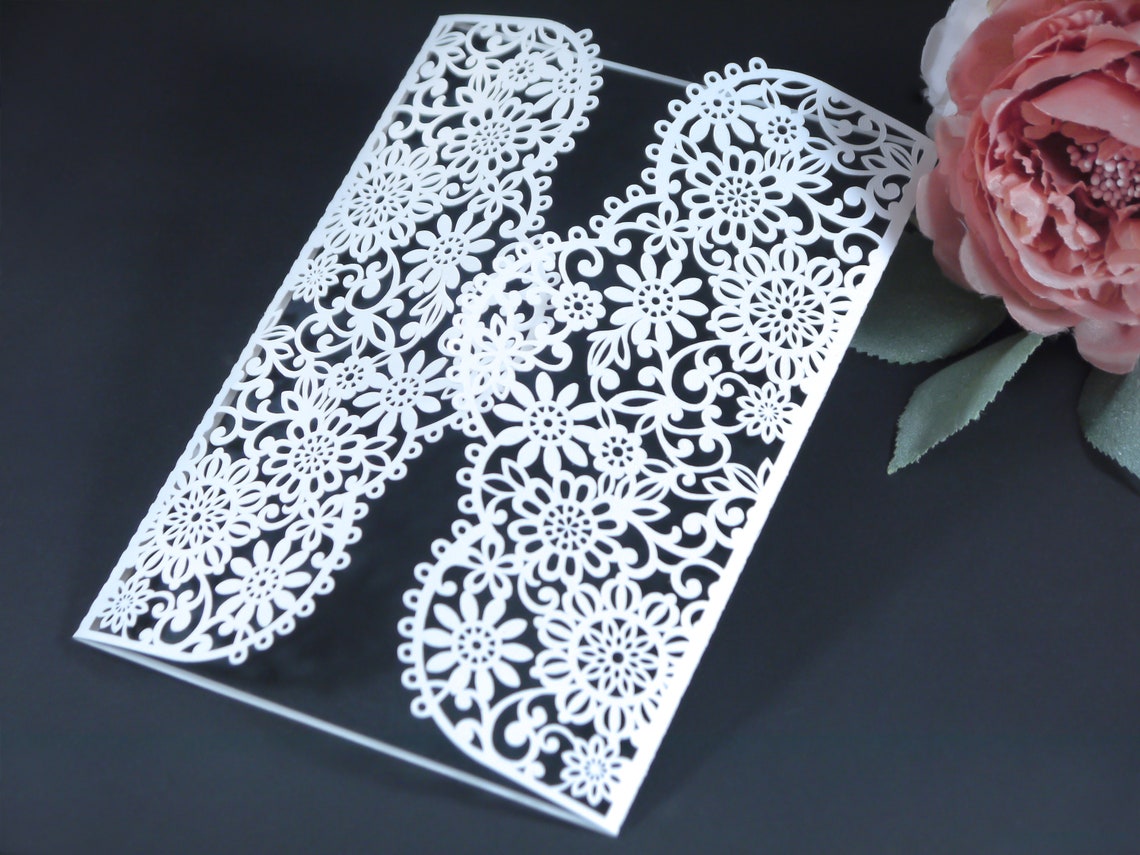 Floral Gate-fold Wedding Invitation Laser Cut 5x7 Card Template, SVG ...
