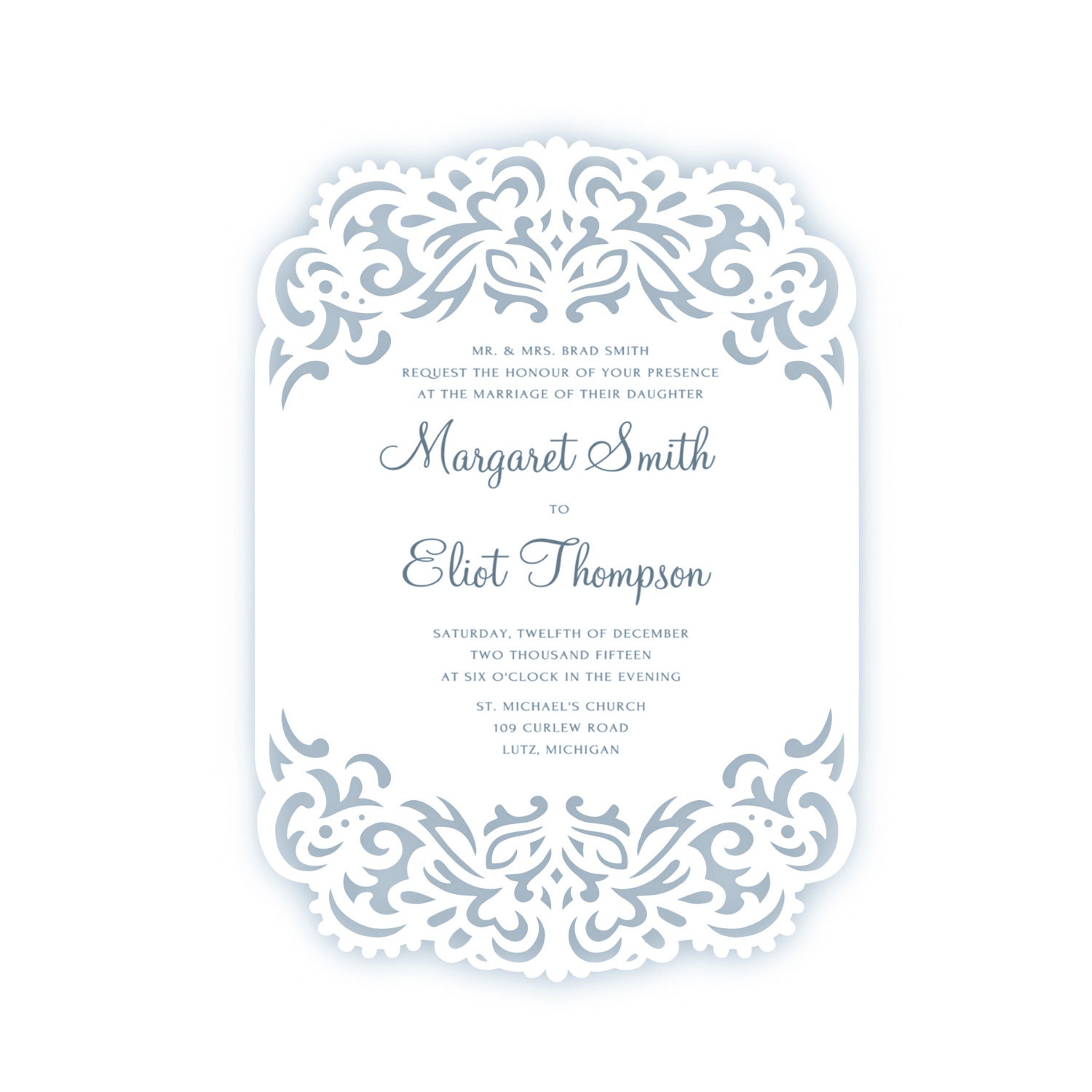 Laser Cut Wedding Invitation Frame Card Template 5x7'',quinceanera ...