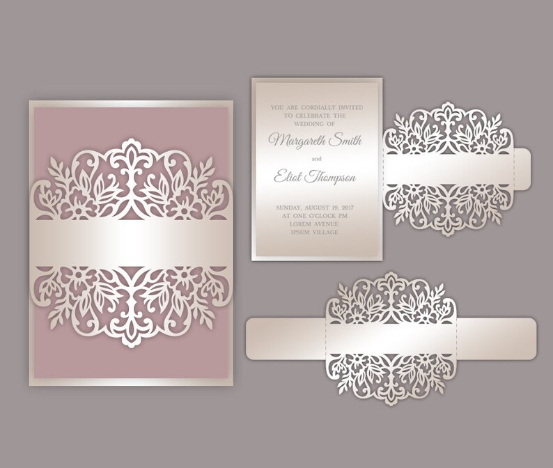 Floral Lasercut Wedding Invitation Belly Band Template Etsy