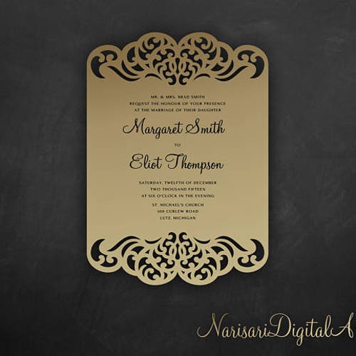Ornamental Laser Cut Wedding Invitation Card Frame Template - Etsy