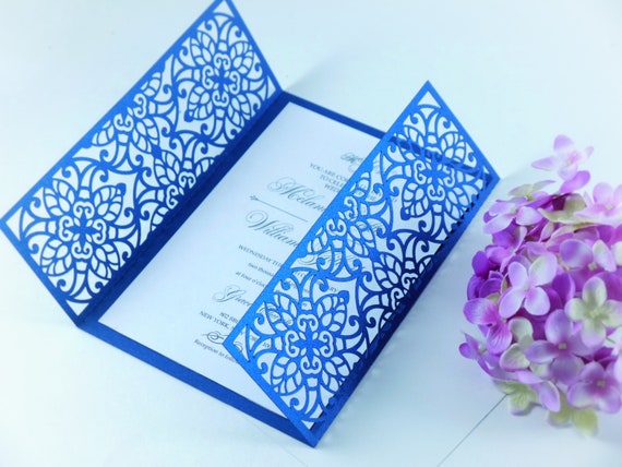 Patterned Gate-fold Wedding Invitation laser cut envelope | Etsy