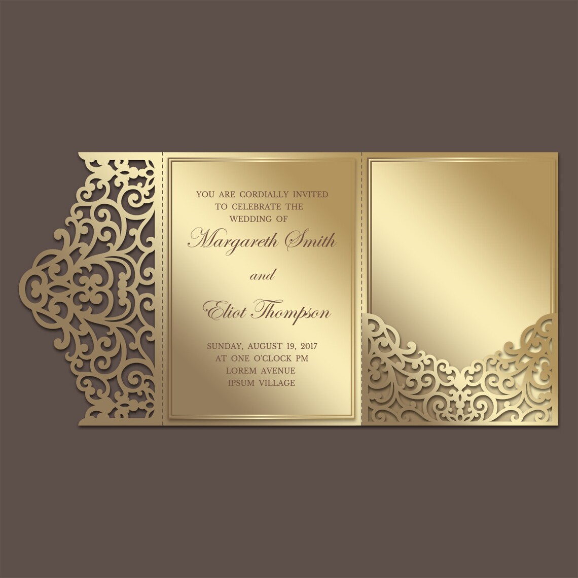 Tri Fold 5x7 Wedding Invitation Pocket Envelope SVG Template ...