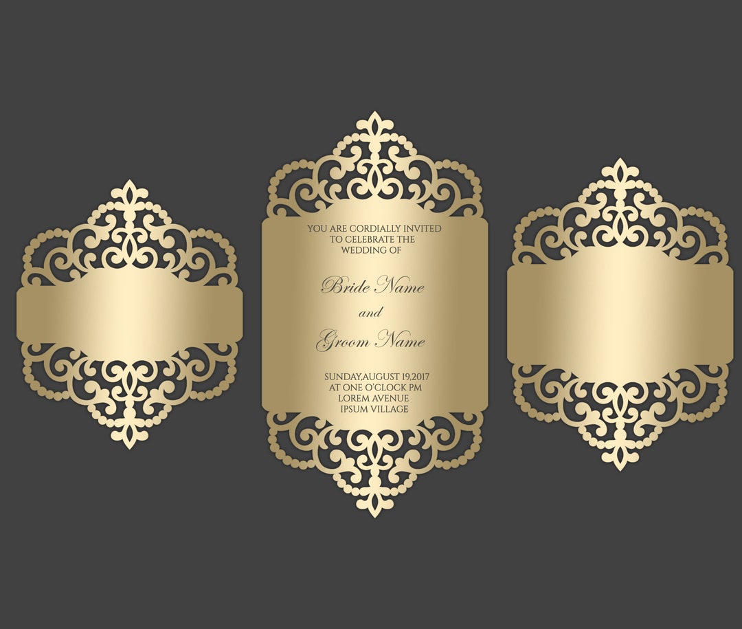 Ornamental Laser Cut Wedding Invitation Card Frame Template Vector DXF ...