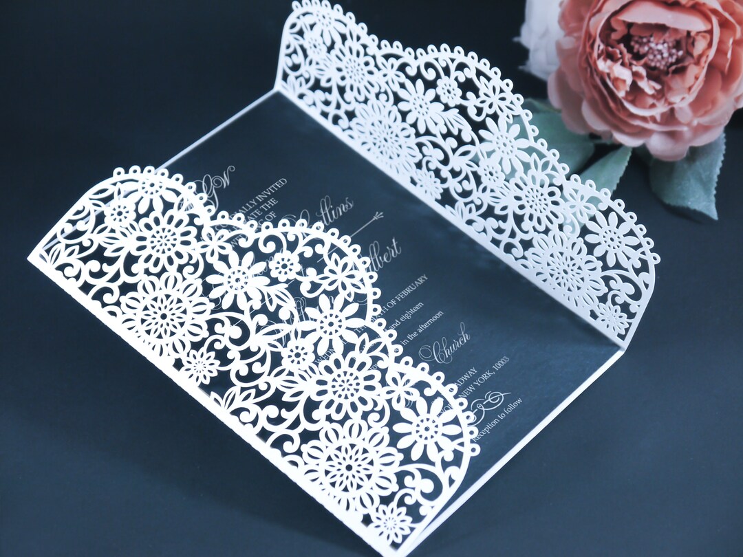 Floral Gate-fold Wedding Invitation Laser Cut 5x7 Card Template, SVG ...