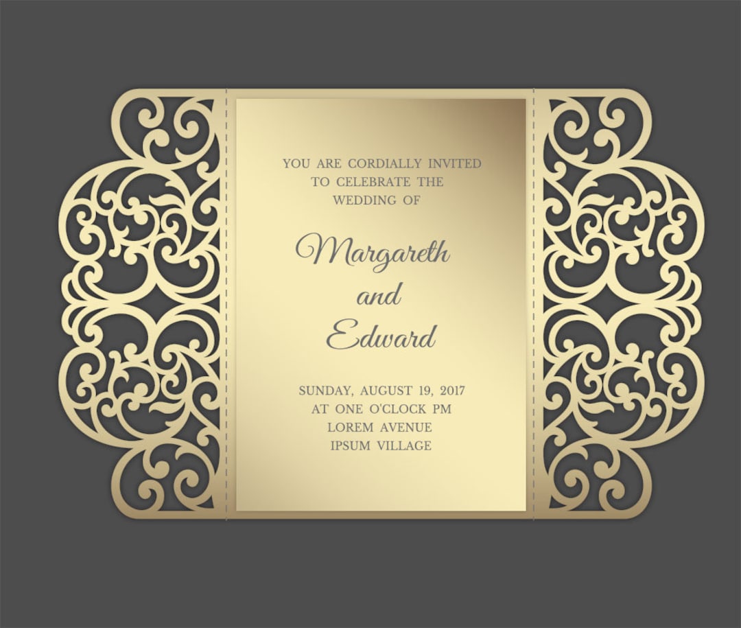 5x7 Gate Fold Wedding Invitation Envelope Template, Laser Cut Card, SVG ...