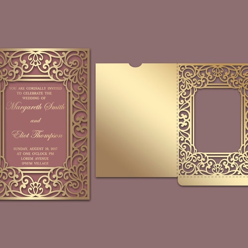 Floral Frame Card Laser Cut Wedding Invitation Template 5x7 | Etsy