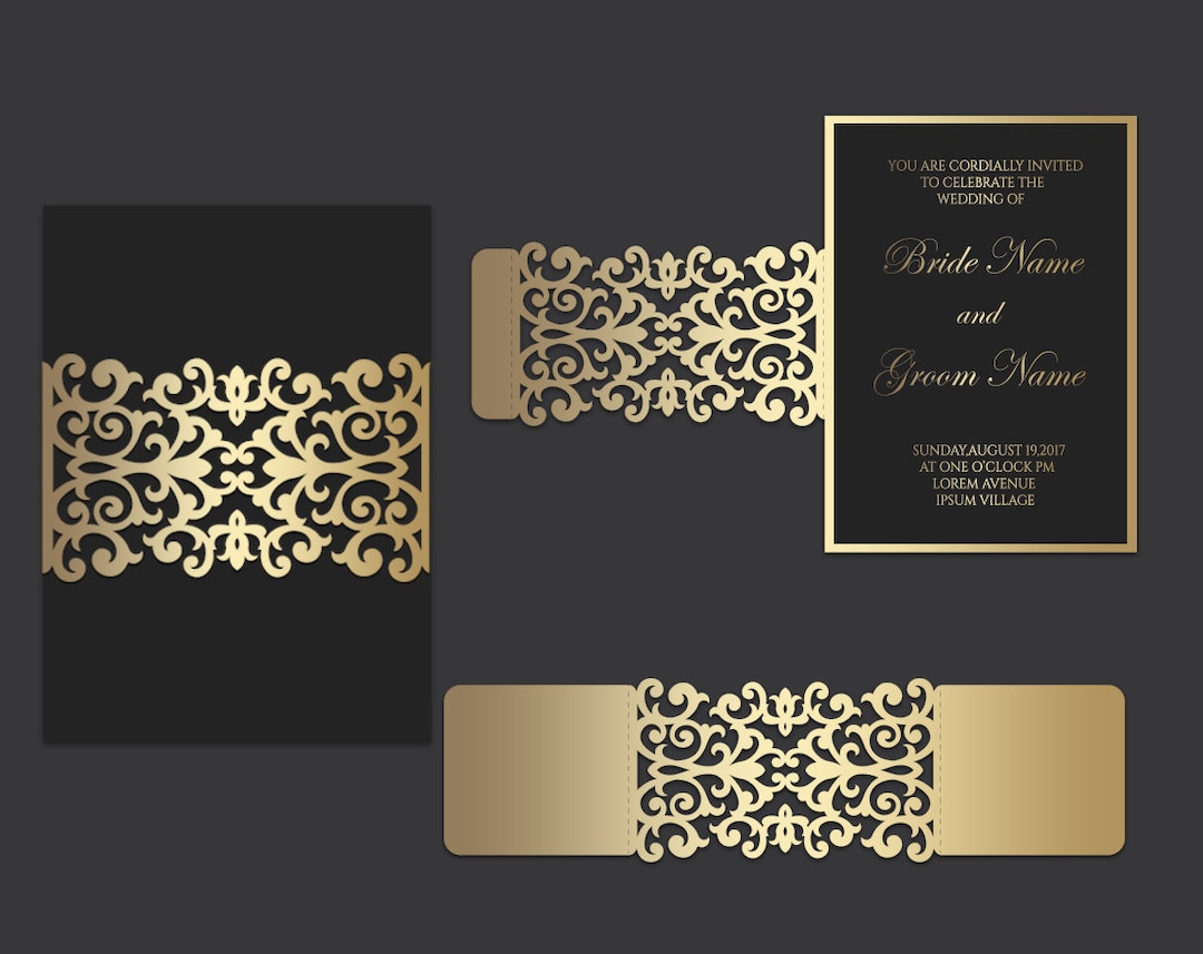 SVG Ornamental Belly Band Wedding Invitation. Laser Cut Template, Wrap ...
