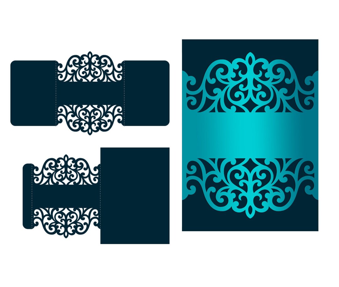 SVG Belly Band Wedding Invitation. Laser Cut Template, Border, 5x7 Pdf ...