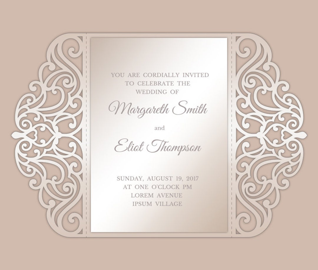 Gate-fold Wedding Invitation Template - Laser Paper Cut Envelope - SVG ...