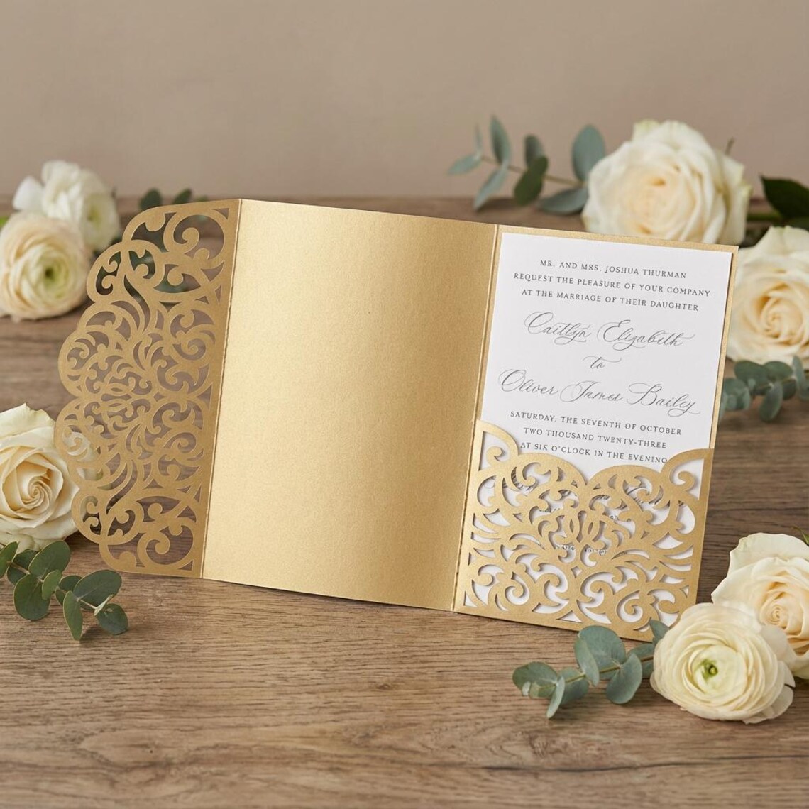 Tri Fold Pocket Envelope 5x7 Wedding Invitation DXF SVG EPS Template ...