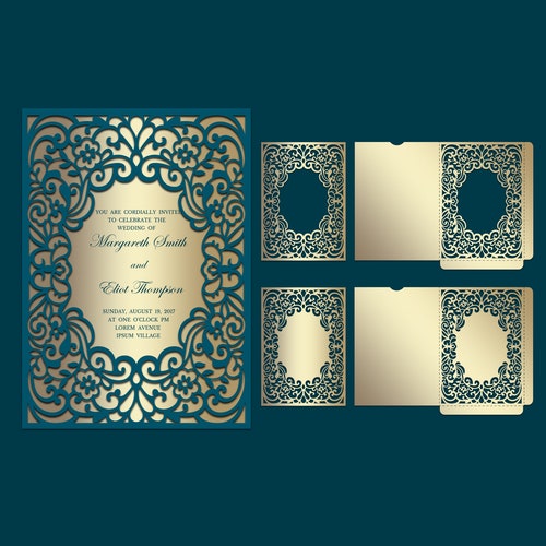 Wedding Invitation Pocket Frame Envelope Laser Cut Card 5x7 - Etsy