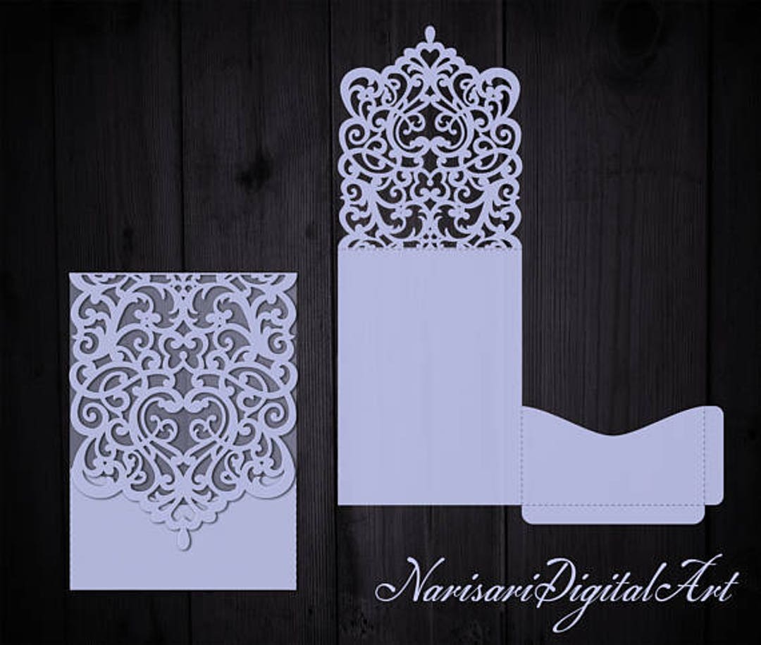 Wedding Invitation Teardrop Pocket Envelope SVG Template, Ornamental ...